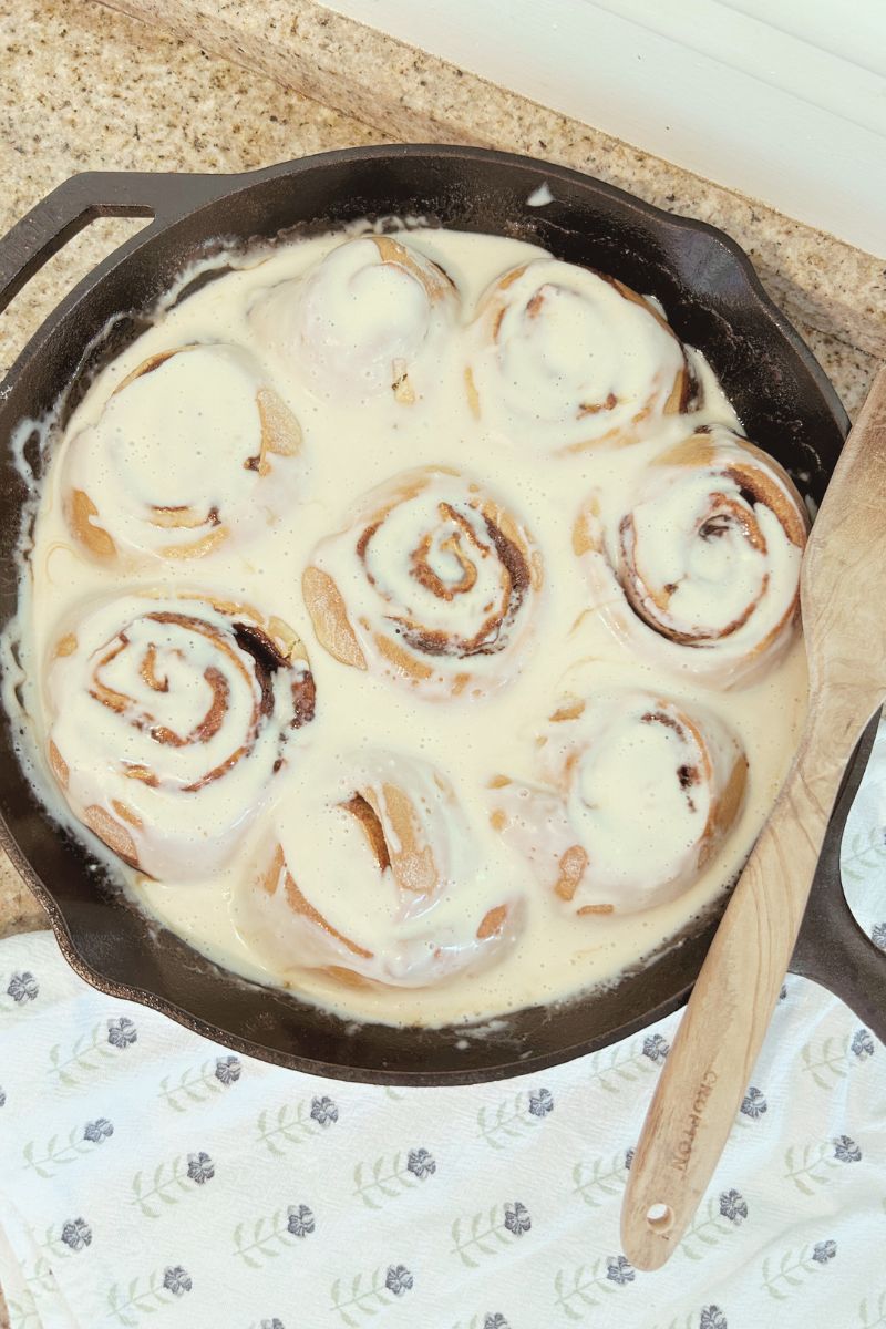 Skillet Sourdough Cinnamon Rolls With Coconut Cream Icing - Rejoice About