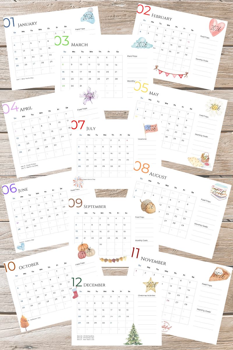 Free 2026 Homeschool Calendar Printable (PDF Download) - Rejoice About